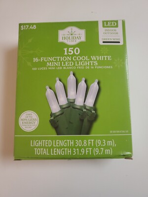 Holiday Time 150 Ct Cool White Mini LED Christmas Lights - 16 Functions ...