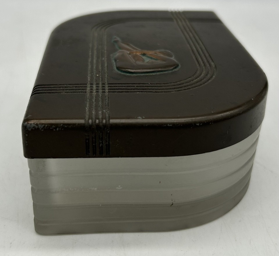 Vintage Hickok Art Deco Frosted Glass and Metal Box with Nude Copper ...
