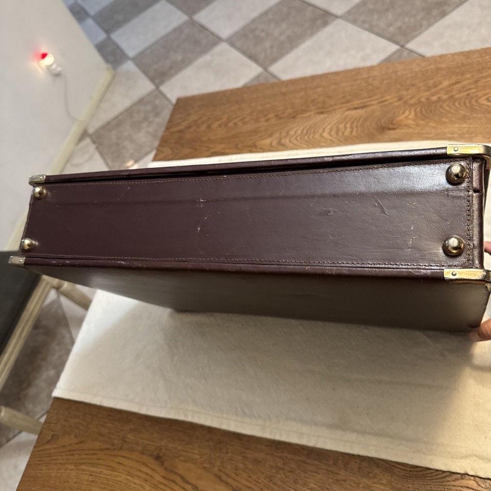 Vtg Genuine Leather Combination Lock Briefcase Hardshell Attache ...