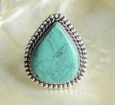 Turquoise Main Pierre Précieuse 925 Plaqué Argent Ethnique Bague ...