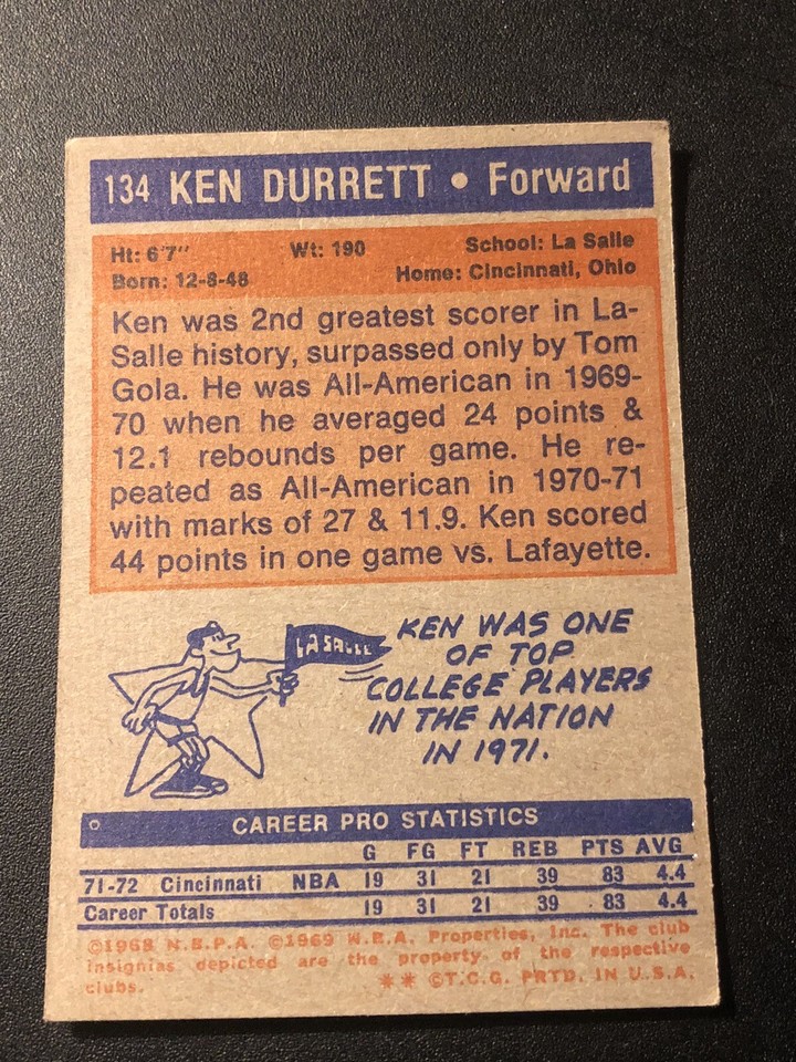 1972-73 Topps Ken Durrett #134 Rookie RC EX | eBay