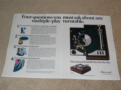 Garrard Zero Z2000b Turntable Ad, 1973, 2 pg, Articles, Info | eBay