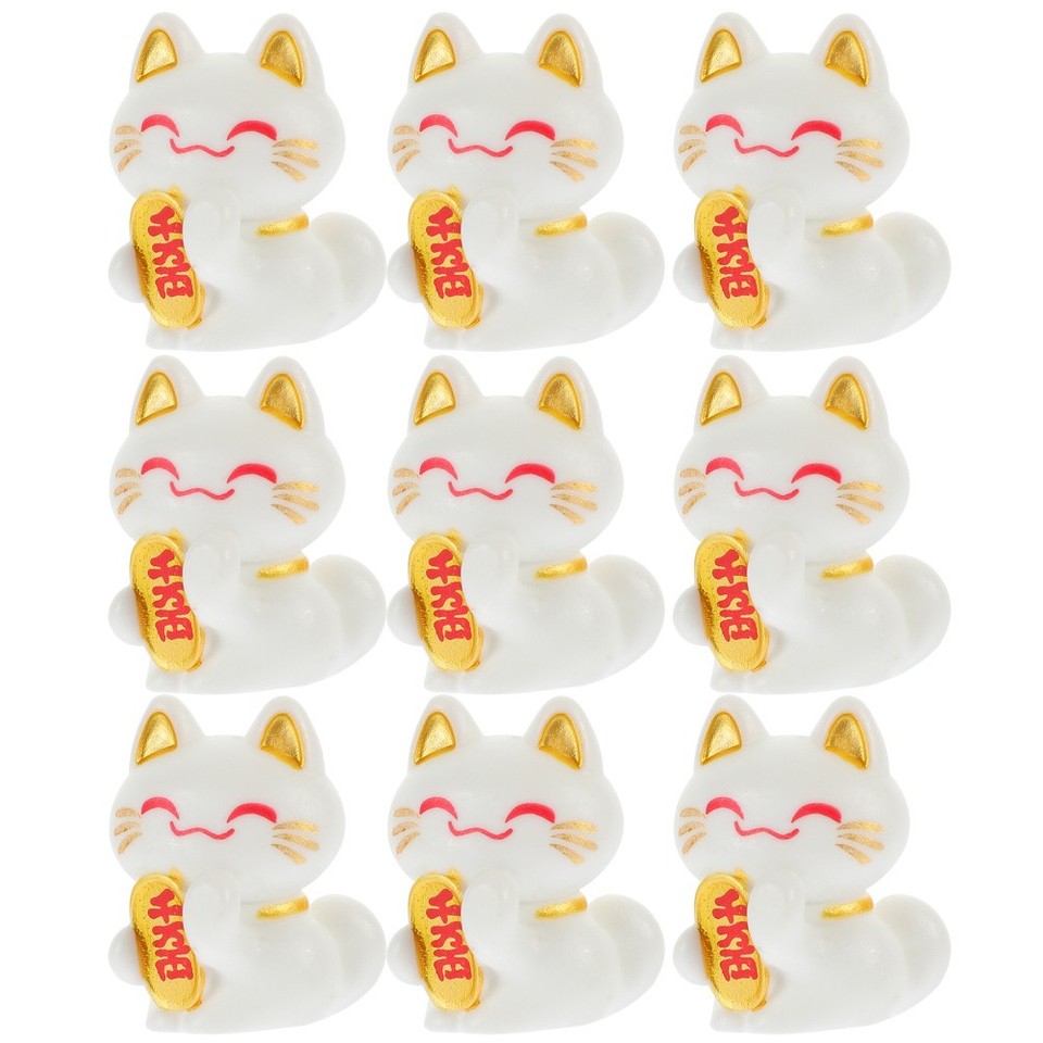 10pcs Tiny Luck Cat Ornament Miniature Fortune Cat Shaped Statue Scene ...