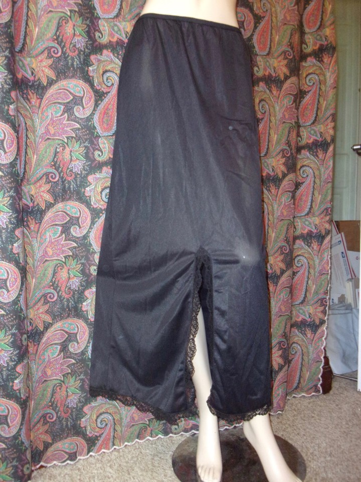 Vintage Black Lacy Silky Nylon Formal Length Slit Half Slip Lingerie (M ...