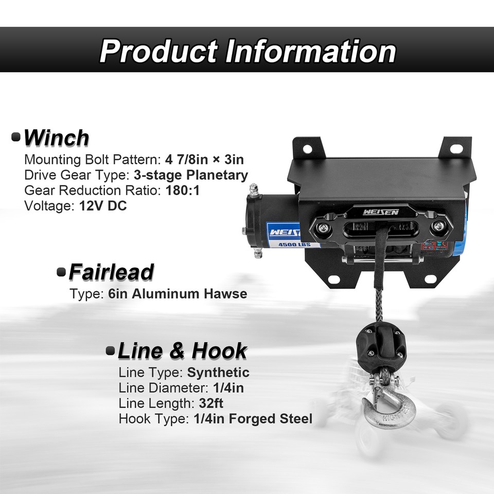 For Polaris RZR Turbo R/PRO R/PRO R4 UTV 4500lb 12V Electric Winch ...