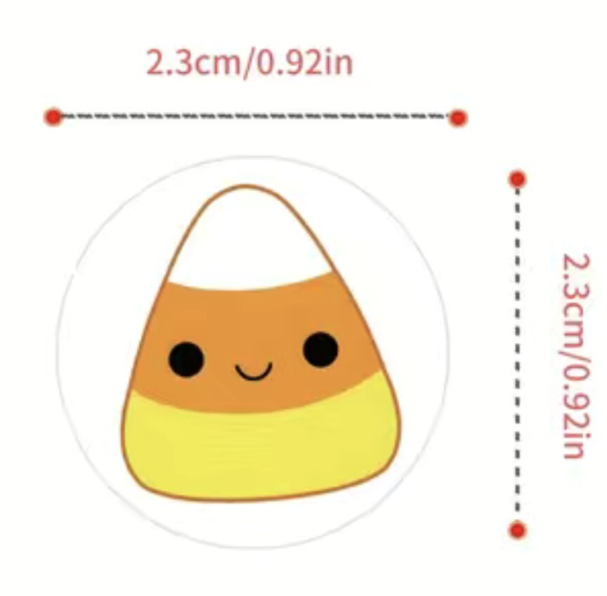 500 pc Sticker Roll Halloween Cartoon Candy Corn Theme Semi Gloss Self ...