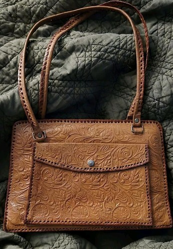 Stamped KARA WAIT Vtg Leather Embossed Hand Tooled Boho Shoulder Purse ...