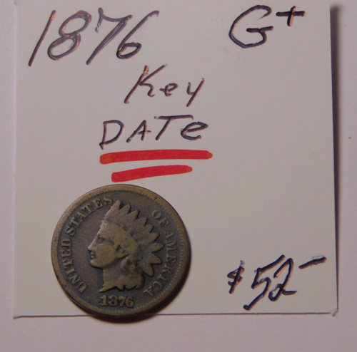 CHOCOLATE BROWN 1876 KEY DATE G+ INDIAN CENT !!!!! ONLY $35.00 ...