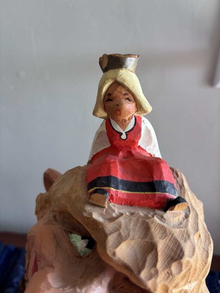 Henning Hand-Carved Wooden Troll with Singing Princess on His Head | eBay