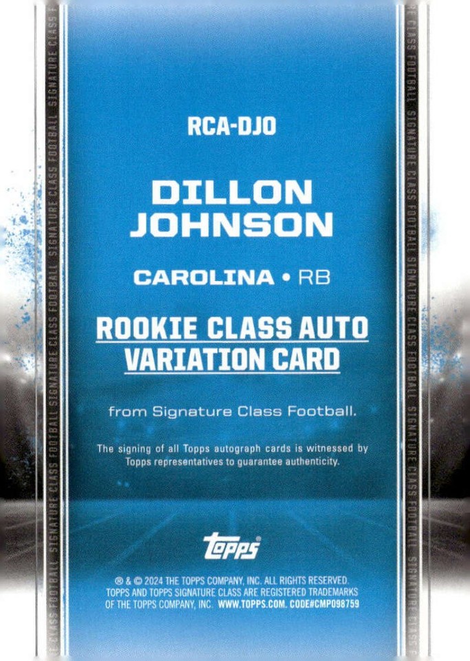 DILLON JOHNSON RC AUTO 2024 Topps Signature Class Rookie Autograph #RC ...
