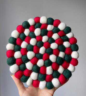 Felted Coaster Multicolour Red & Green, Coasters for Large Bowls Pans ...