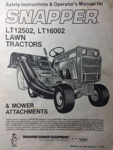 Snapper LT/12 & LT/16 Riding Lawn Garden Tractor & Mower Operators ...