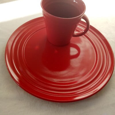 Lot 3 Red RACHAEL RAY Dinner 11" Plate 8" Plate Mug Double Ridge 350 | eBay