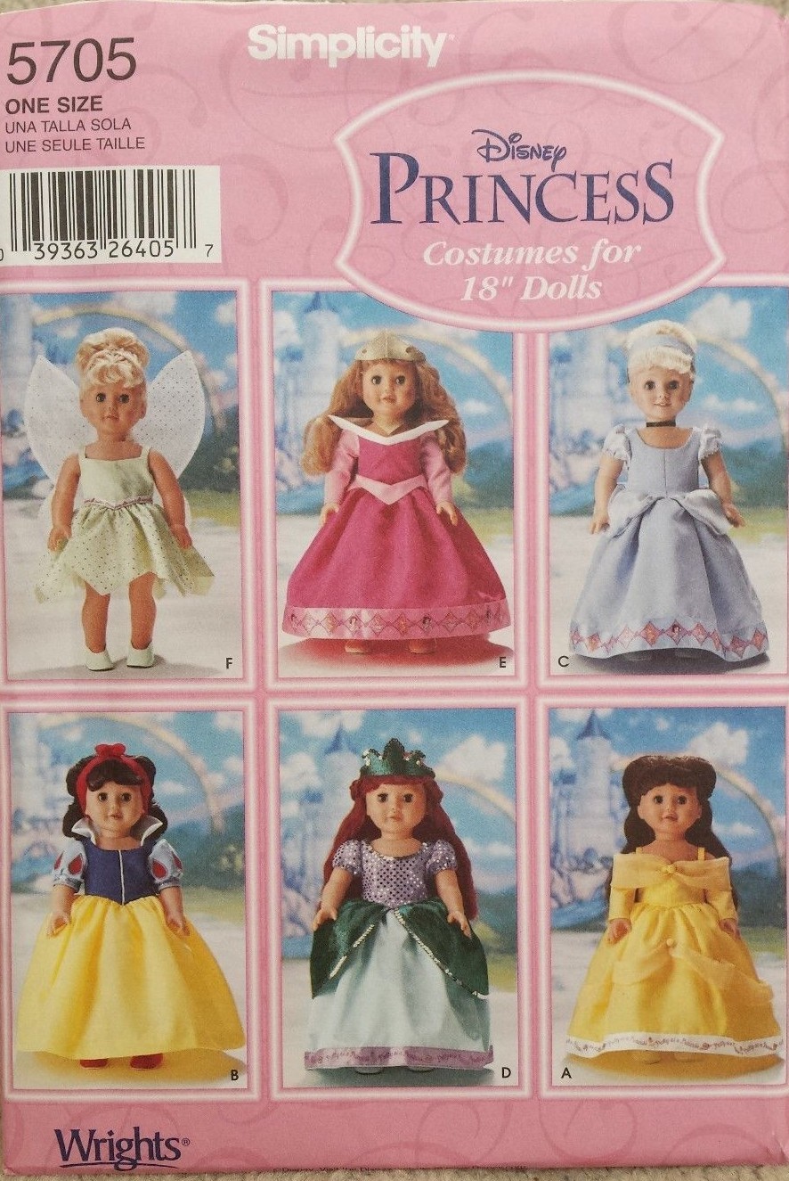 SIMPLICITY DISNEY PRINCESS 18” DOLL COSTUME SEW PATTERN 5705 FROM 2003 ...