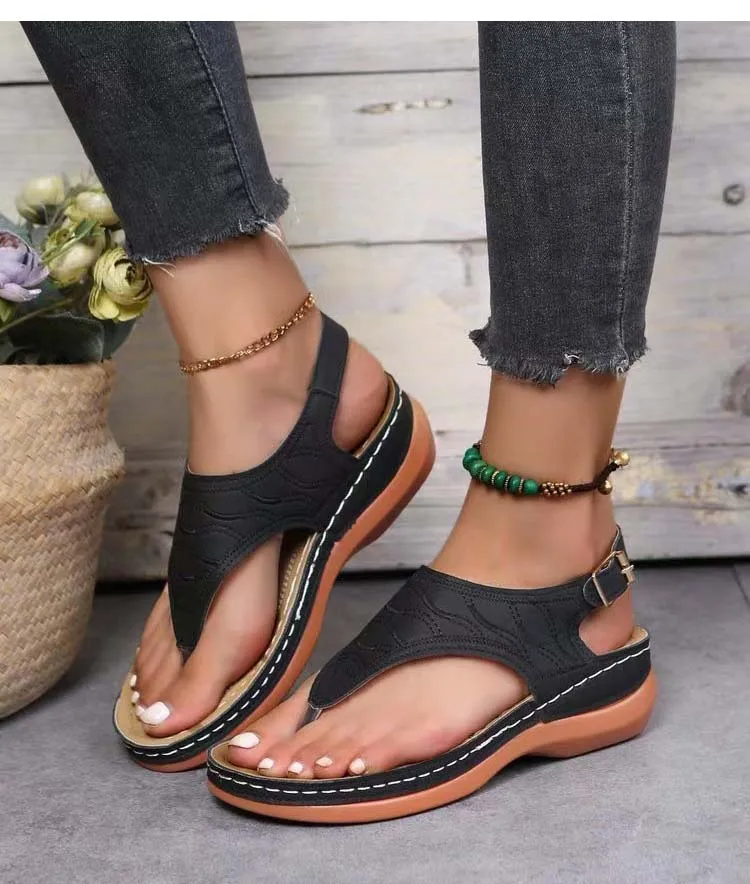 Low-Wedge Women Orthopedic Sandals Casual Flat Shoes Flip Flops Ladies ...