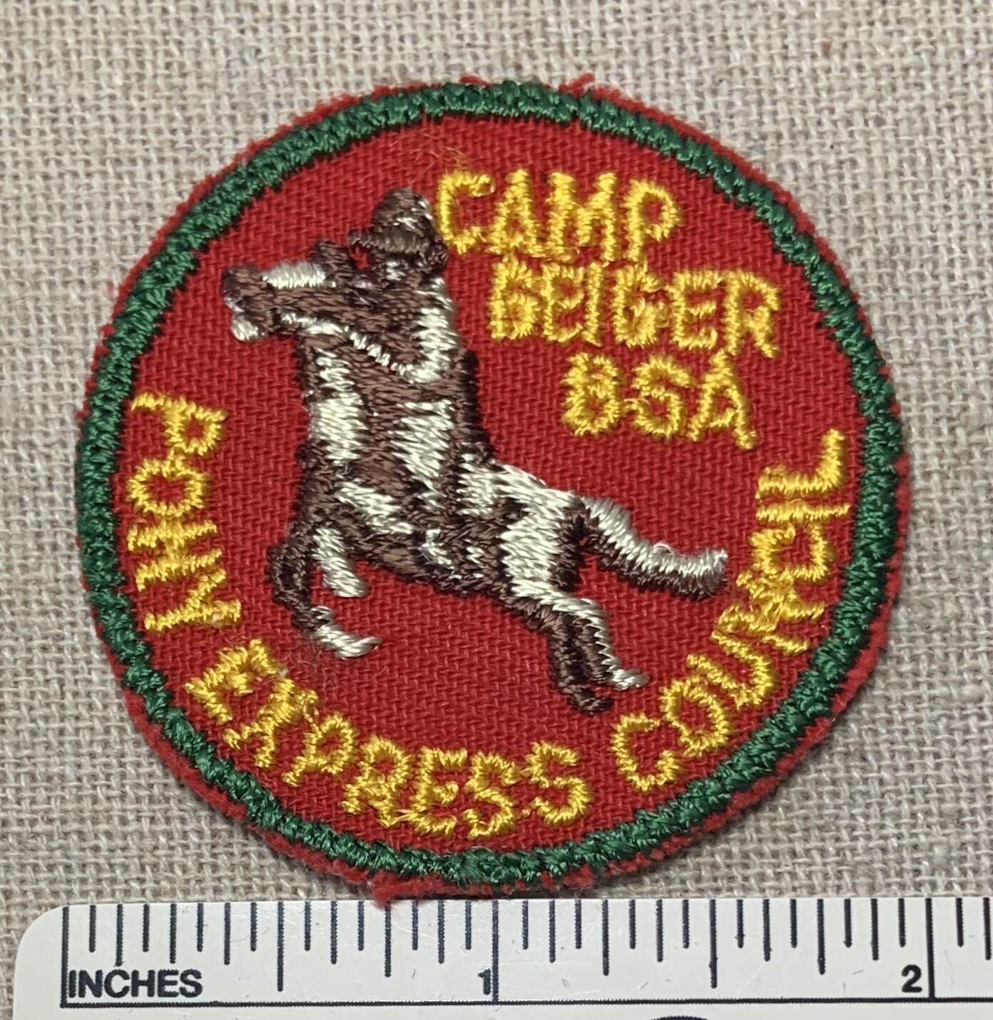Vintage 1950s CAMP GEIGER Boy Scout 2" Round PATCH Pony Express Council ...