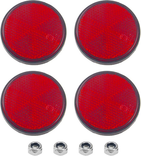 4Pcs Red Plastic Reflective Warning Round Reflector for Motorcycle Bike ...