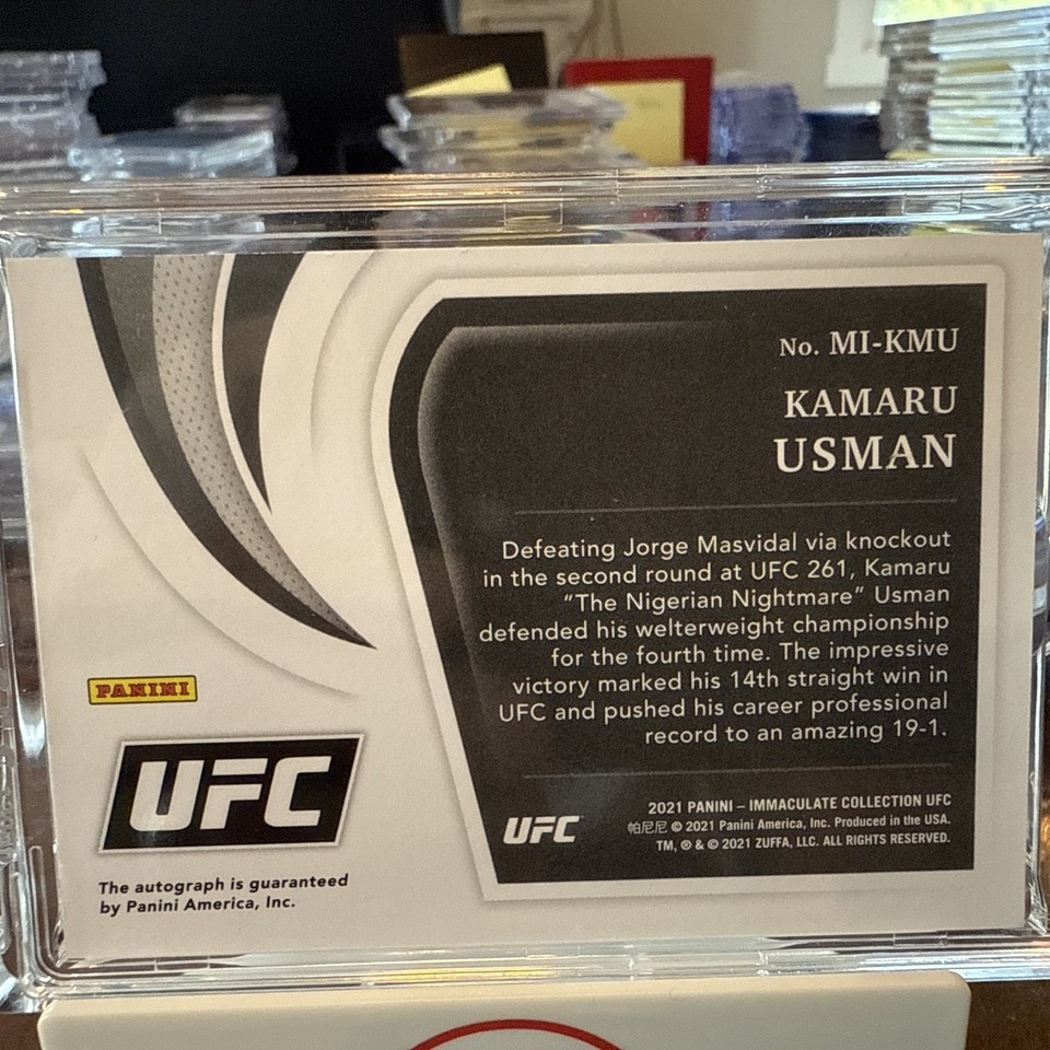 KAMARU USMAN 2021 PANINI IMMACULATE COLL UFC #MI-KMU MILESTONES AUTO 95 ...