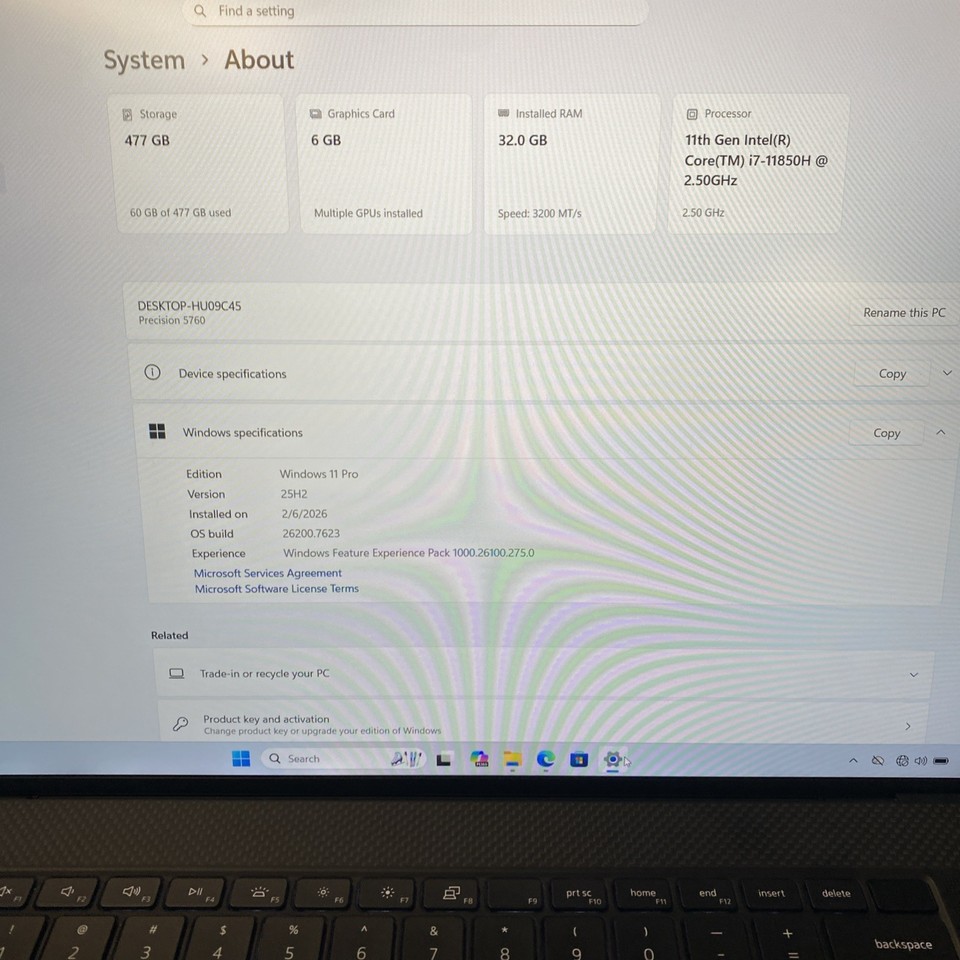 Dell Precision 5760 17" i7-11850H 2.5GHz 32GB RAM 512GB SSD NVIDIA RTX ...