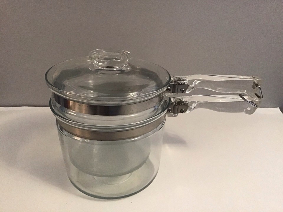 Vintage Pyrex Flameware 3 Piece Glass 1 1/2 Qt Double Boiler 6283 | eBay