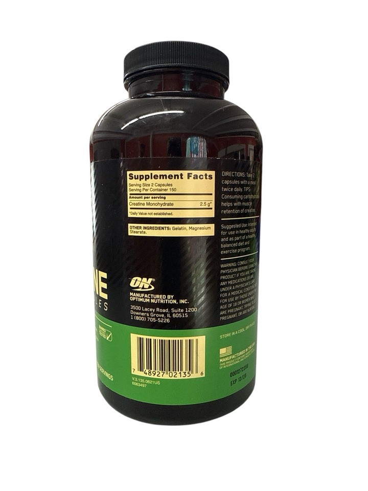 Optimum Nutrition Micronized Creatine Monohydrate 300 Capsules EXP 12/ ...