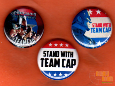 Set of three 1" Team Cap pins buttons Captain America Civil War | eBay