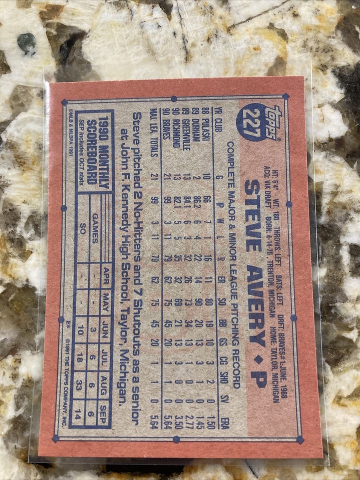 Steve Avery 1991 Topps 227 Rookie Card Excellent Condition | eBay