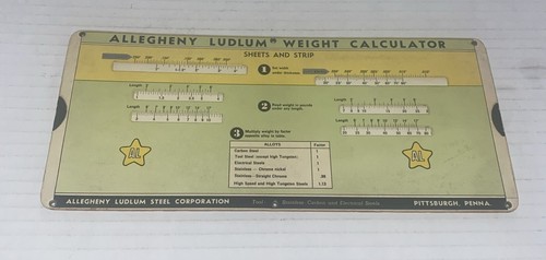 VTG 1940 Allegheny Ludlum Steel Co Slide Rule Calc. for Machinist Perry ...
