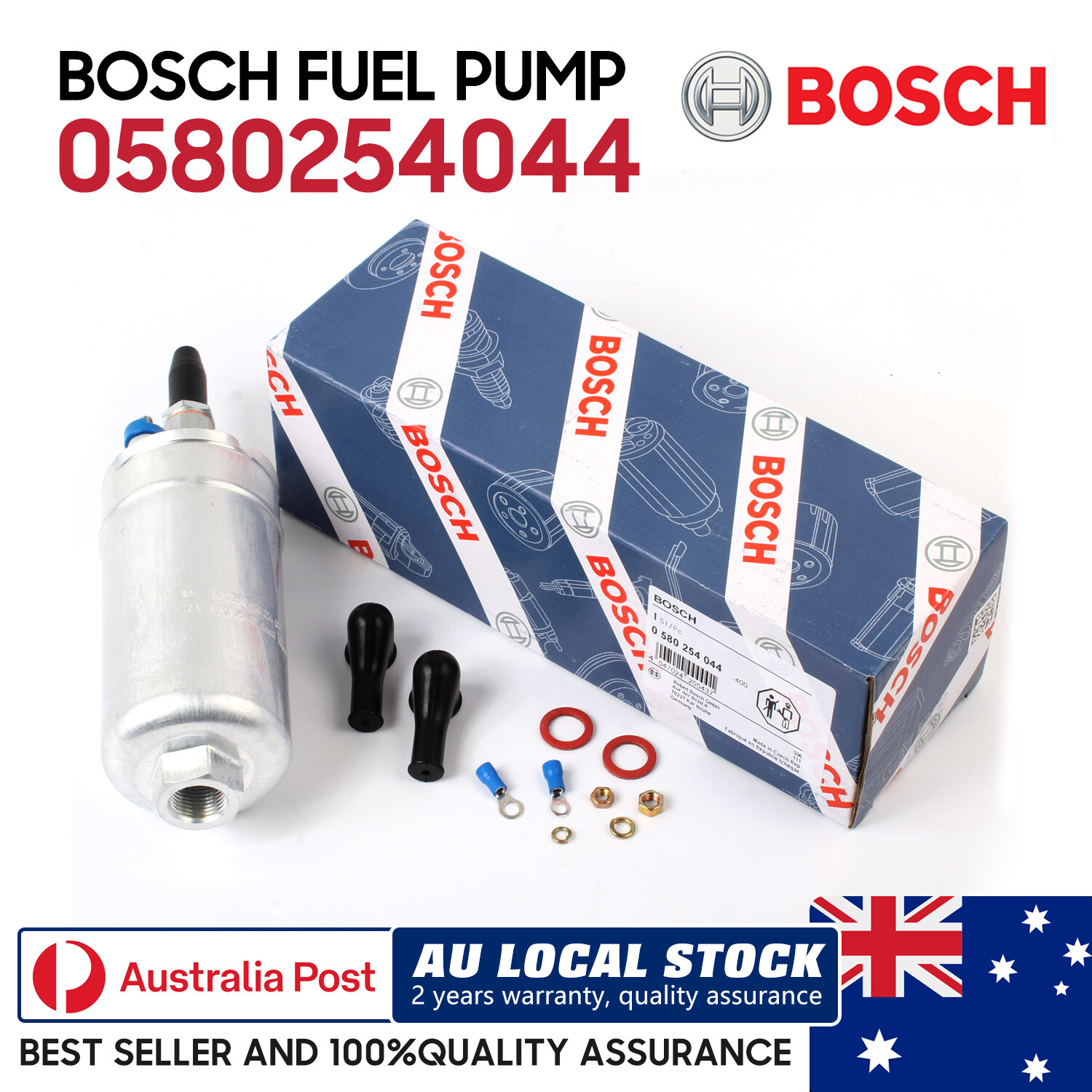 1x Genuine Bosch 044 Inline External Fuel Pump 300lph 90 day warranty ...