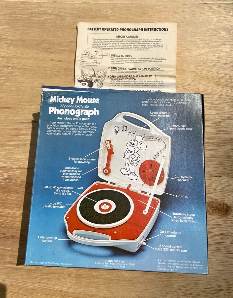 VINTAGE MICKEY MOUSE Record Player Portable Ponograph Walt Disney ...