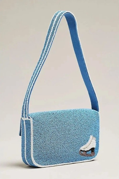 NEW Anthropologie Fiona Beaded Bag Winter Icon Ice Skates Blue Handbag ...