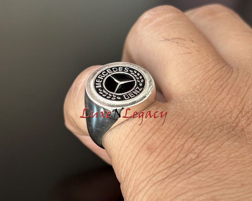Mercedes Benz Signet Ring 925 Sterling Silver Men's Ring, Silver ...