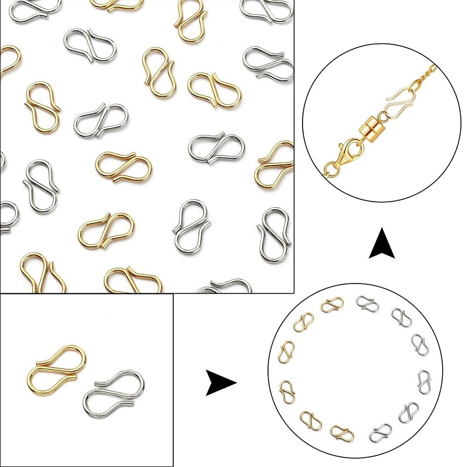 100x S-Hook Clasps S Hooks Necklace Clasp Connectors for Necklace ...