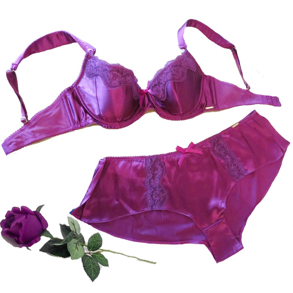 Ladies Ex Boux Avenue Jen Balconette Grape Bra & Thong/Shorts Set ...