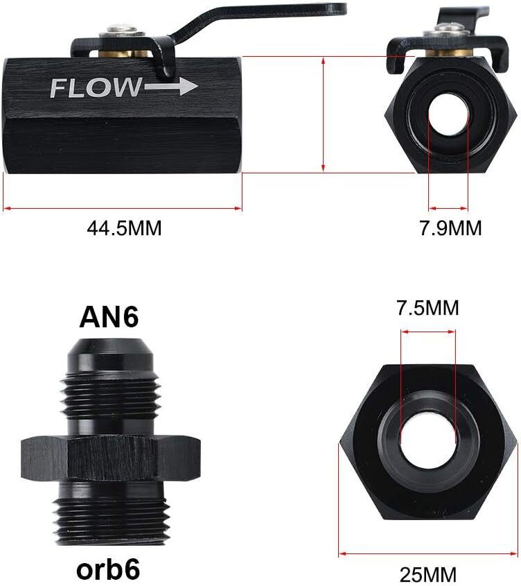 6AN-10AN Aluminum Inline Fuel Shut Off Valve Flow Control Cut Off w ...