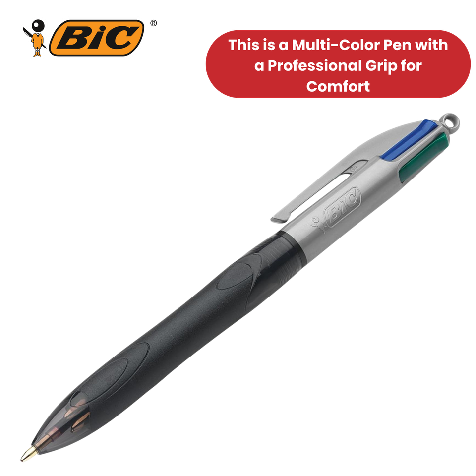 BIC 4 Colours Grip Pro Ballpoint Pen with Retractable Mechanism and ...