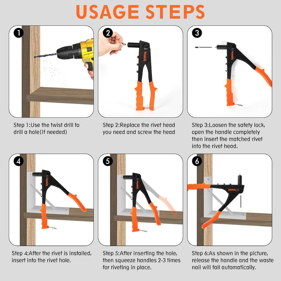 Heavy Hand Riveter Rivet Gun Professional Pop Rivet Gun Kit with 200pcs ...