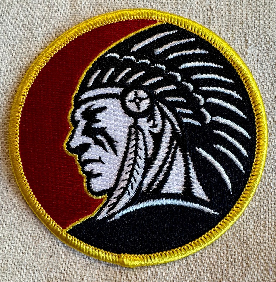INDIAN CHIEF HEADDRESS EMBLEM PATCH IRON-ON EMBROIDERED RED ROUND LOGO ...