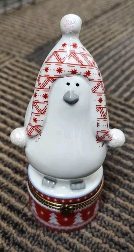 Porcelain Ceramic Trinket Box Penguin Stocking Cap - New w/Box- Pier ...