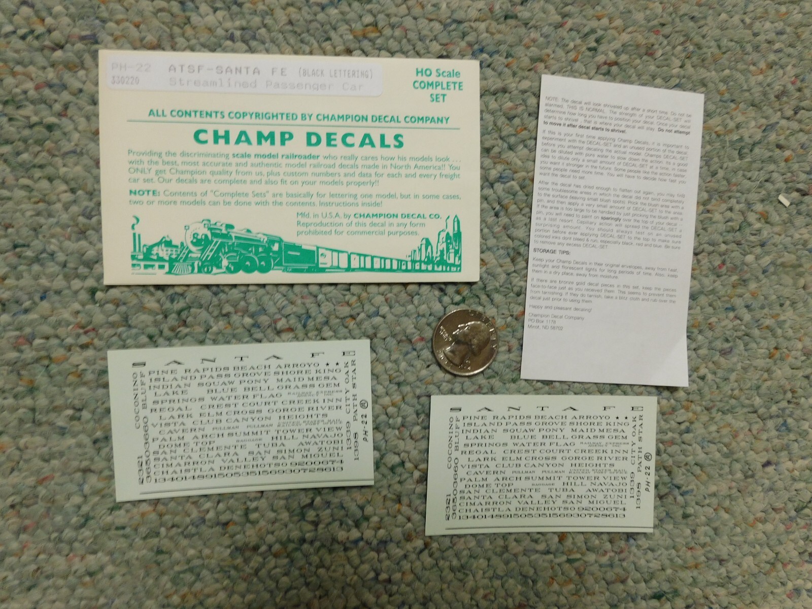 Champ decals HO PH-22 ATSF Santa Fe Streamlined passenger car black ...