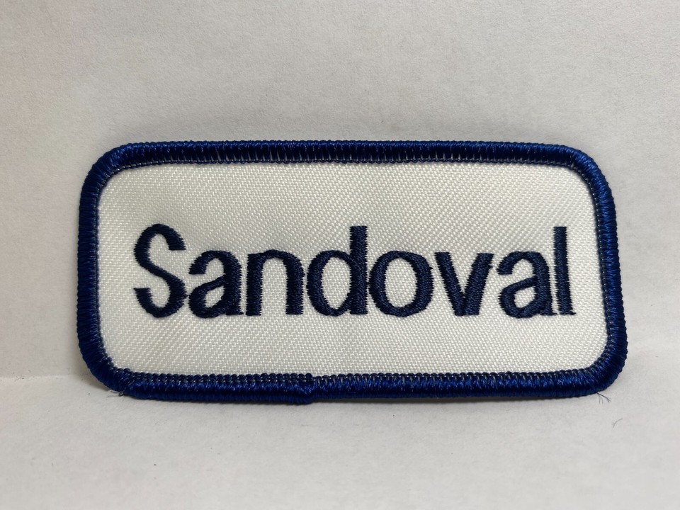 SANDOVAL USED EMBROIDERED VINTAGE SEW ON NAME PATCH TAGS DARK BLUE ON ...
