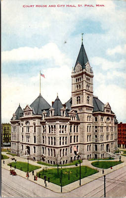 St. Paul Minnesota MN Court House City Hall Street View Flag c1910s ...