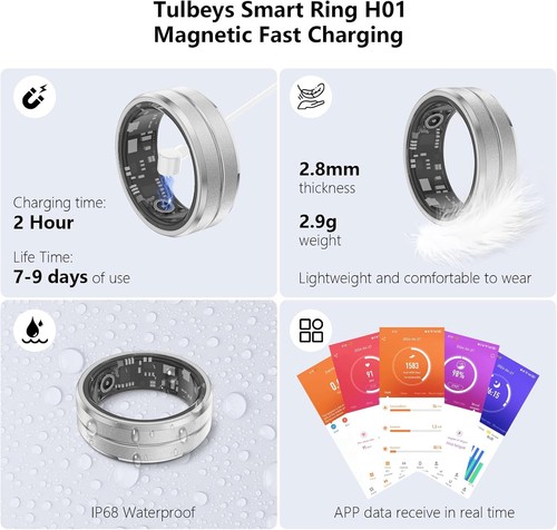 Fitness Tracker Smart Ring,Step Counter,Heart Rate Blood Oxygen Sleep ...