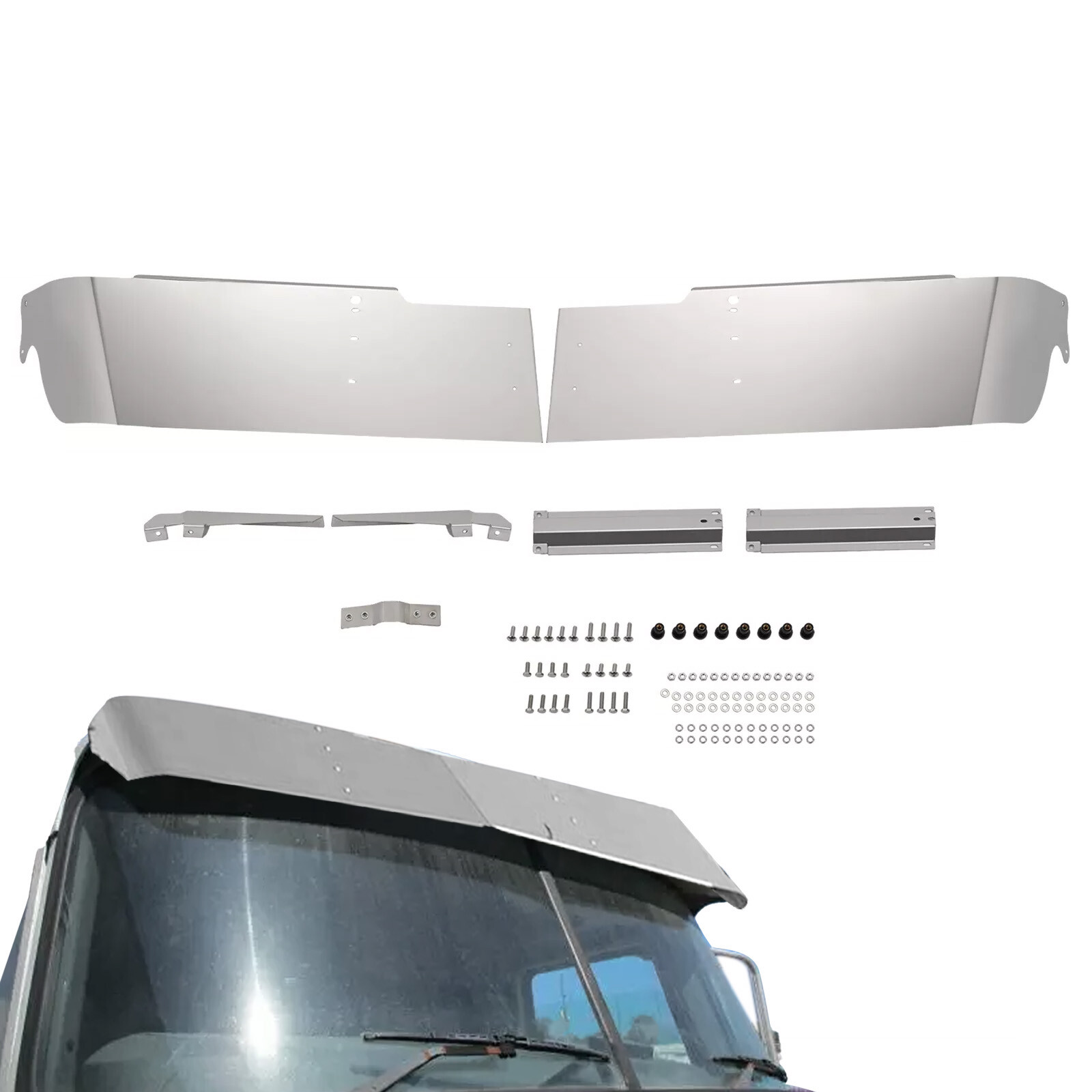 11" Stainless Steel Drop Sunvisor Flat Windshield Fit Mack CH CX ...