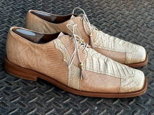 ROMANO EXOTIC SHOES Genuine Crocodile & Lizard Light Beige Dress Shoes ...