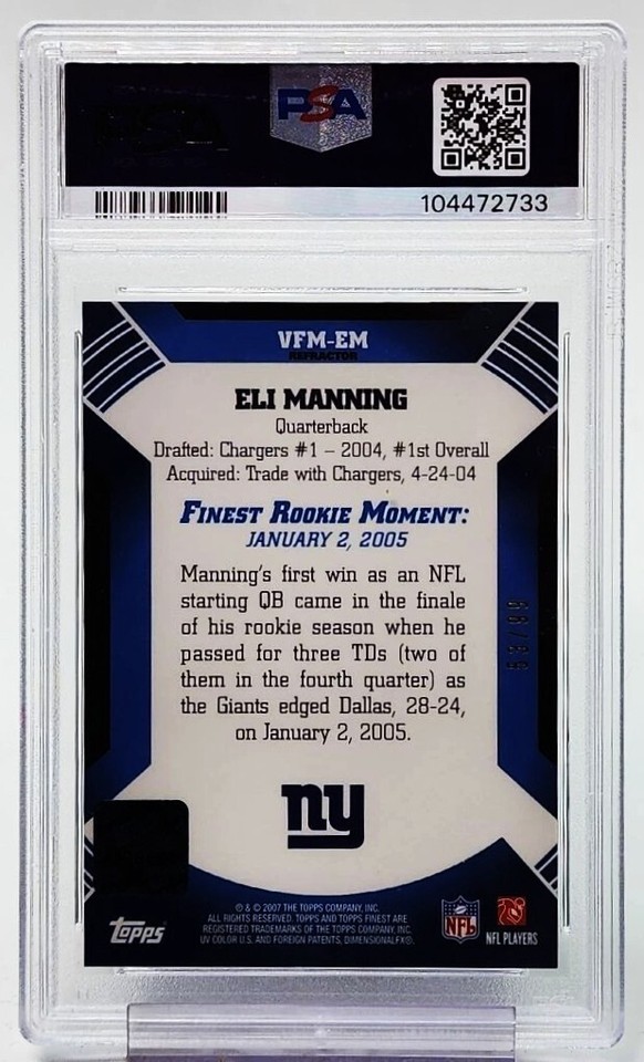 ELI MANNING-2007 Topps Finest ROOKIE (BLACK-REFRACTOR) AUTO/AUTOGRAPH ...