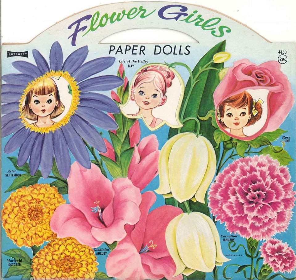 VINTGE 1960s FLOWER GIRLS PAPER DOLL ~12 PG CUTE ORIG SIZE UNCUT REPOR ...