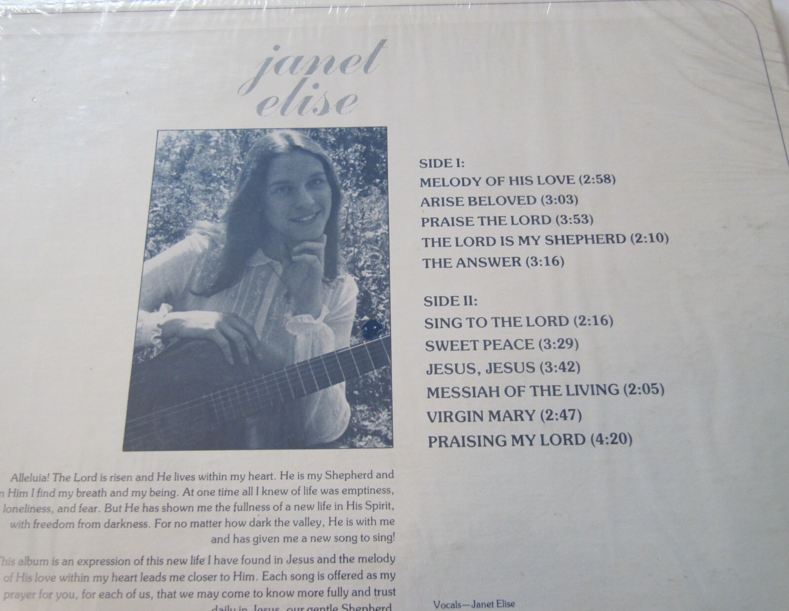 Janet Elise S/T LP 1978 PRIVATE Xian Folk Praise Hymn Christian SHRINK ...