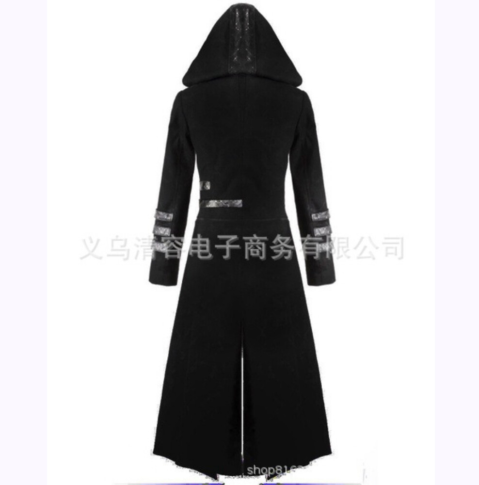 Men's Hooded Steampunk Military Trench Coat Long Jacket Gothic Overcoat ...