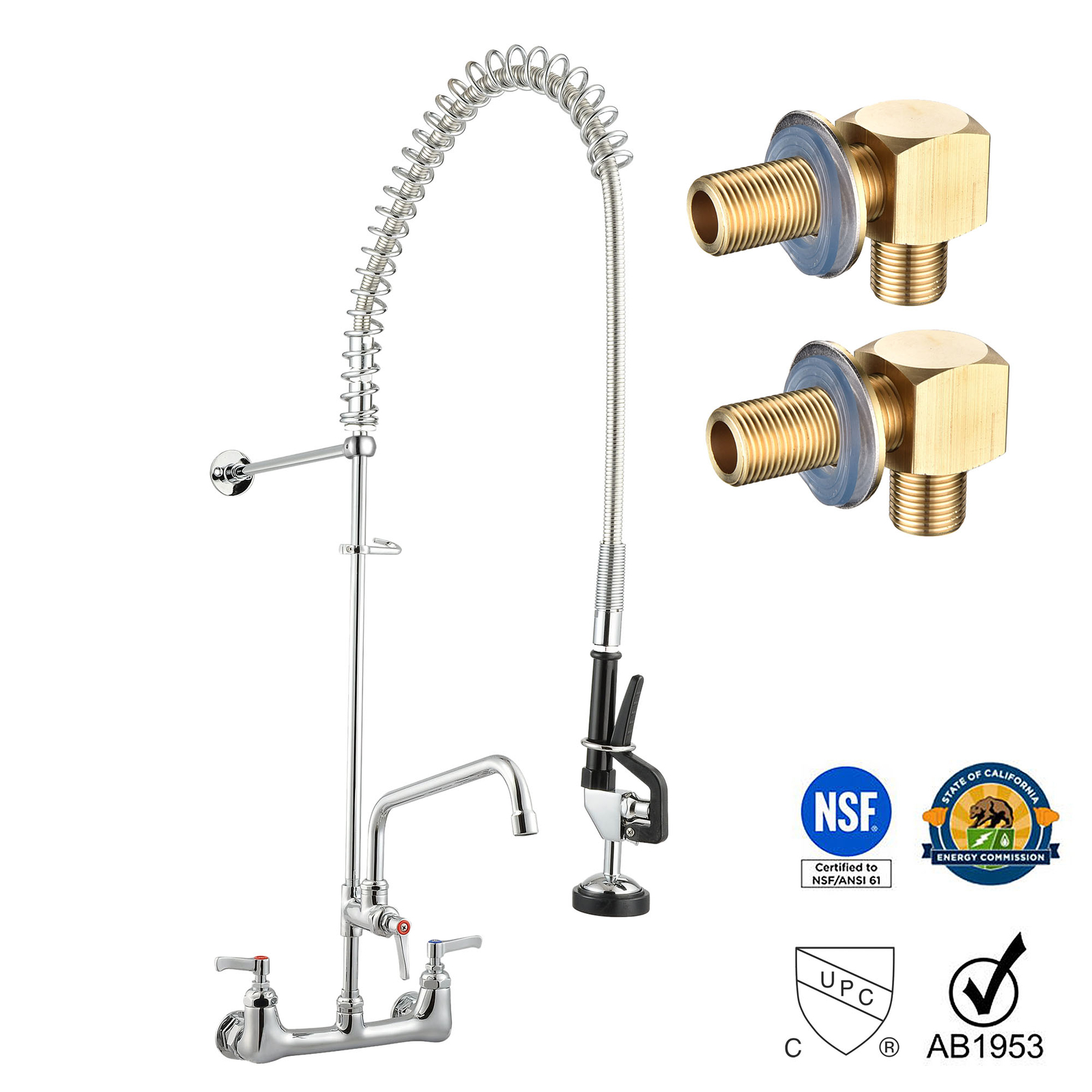 Aquaterior Wall Mount Commercial Faucet w/ Installation Kit Pre-Rinse ...